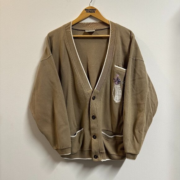 Sweaters | Vintage Moya Collection Golf Cardigan Embroidered Brown Xl ...